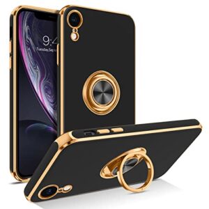 bentoben iphone xr case, phone case iphone xr, slim fit sparkly kickstand ring holder design shockproof protection soft tpu bumper drop protective girls women boys iphone xr 6.1" cover, black/golden