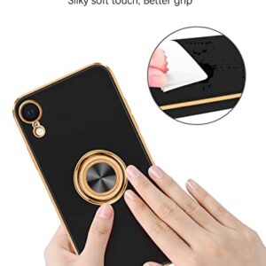 BENTOBEN iPhone XR Case, Phone Case iPhone XR, Slim Fit Sparkly Kickstand Ring Holder Design Shockproof Protection Soft TPU Bumper Drop Protective Girls Women Boys iPhone XR 6.1" Cover, Black/Golden