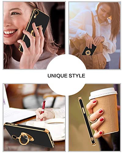 BENTOBEN iPhone XR Case, Phone Case iPhone XR, Slim Fit Sparkly Kickstand Ring Holder Design Shockproof Protection Soft TPU Bumper Drop Protective Girls Women Boys iPhone XR 6.1" Cover, Black/Golden