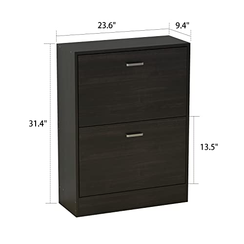 AIEGLE Shoe Cabinet with 2 Flip Drawers for Entryway, Freestanding Shoe Rack Shoe Organiazer with Adjustable Shelf, Shoe Storage Cabinet, Black Walnut (23.6" W x 9.4" D x 31.4" H)