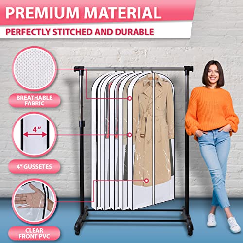 ToniGram 60" Clear Garment Bags for Hanging Clothes - 5 Pcs Moth Proof Dress Bags for Gowns Long Dresses - Hanging Garment Bag Suit Bags for Closet Storage - Hanging Clothes Storage Bag - 4" Gussetes