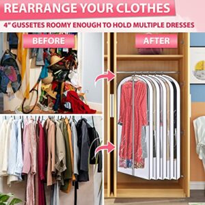 ToniGram 60" Clear Garment Bags for Hanging Clothes - 5 Pcs Moth Proof Dress Bags for Gowns Long Dresses - Hanging Garment Bag Suit Bags for Closet Storage - Hanging Clothes Storage Bag - 4" Gussetes