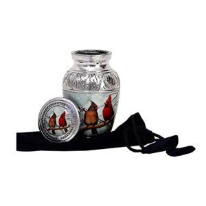 HLC Cardinal Couple Bird Keepsake Urn - Keepsake Urn for Human Ashes with 1 Velvet Box Bag - Peaceful Engraved Mini Memorial Affordable Keepsake Urn (4.5.in)