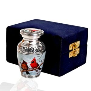 HLC Cardinal Couple Bird Keepsake Urn - Keepsake Urn for Human Ashes with 1 Velvet Box Bag - Peaceful Engraved Mini Memorial Affordable Keepsake Urn (4.5.in)