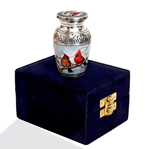 HLC Cardinal Couple Bird Keepsake Urn - Keepsake Urn for Human Ashes with 1 Velvet Box Bag - Peaceful Engraved Mini Memorial Affordable Keepsake Urn (4.5.in)