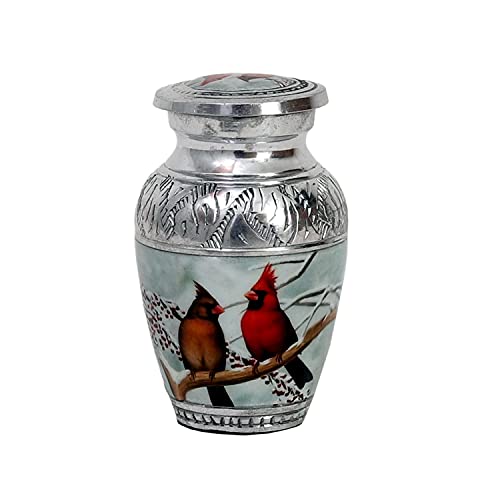 HLC Cardinal Couple Bird Keepsake Urn - Keepsake Urn for Human Ashes with 1 Velvet Box Bag - Peaceful Engraved Mini Memorial Affordable Keepsake Urn (4.5.in)