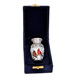 HLC Cardinal Couple Bird Keepsake Urn - Keepsake Urn for Human Ashes with 1 Velvet Box Bag - Peaceful Engraved Mini Memorial Affordable Keepsake Urn (4.5.in)