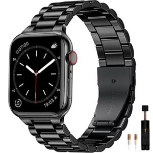 maledan compatible with apple watch band 44mm 45mm 42mm 49mm 41mm 40mm 38mm men women, adjustable stainless steel metal bands accessories for iwatch ultra apple watch series 8 7 6 5 4 3 2 1 se, black