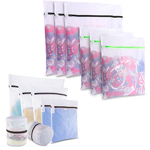 GOGOODA Set of 13 Mesh Laundry Bags, 11 Square Delicates Wash Bags and 2 Round Bra/Sock Wash Bags