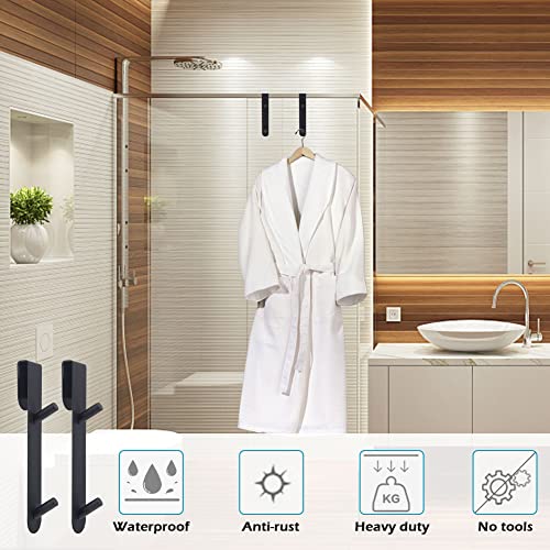 PXRJE Extended Shower Door Hooks 2 Pack (7.09 Inch), Over The Door Towel Hooks for Frameless Glass Shower Door, Stainless Steel Shower Hooks for Loofah, Robe(Black)