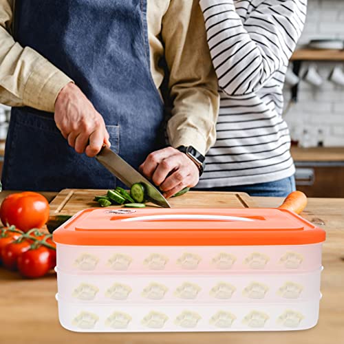 YARNOW 3 Layer Dumpling Freezer Box Refrigerator Dumpling Storage Box Fresh- Keeping Food Storage Containers with Lid for Home Kitchen Refrigerator Orange