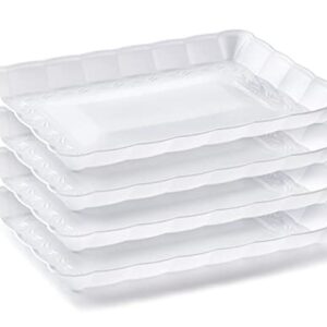 Plastic Serving Trays 9" X 13" Rectangle Serving Platters 4-Pack White Party Tray Durable Serving Platter - Disposable Serving Food Tray - Rectangular Cake, Fruit, Cookie Tray - Posh Setting