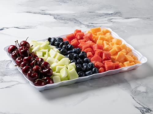 Plastic Serving Trays 9" X 13" Rectangle Serving Platters 4-Pack White Party Tray Durable Serving Platter - Disposable Serving Food Tray - Rectangular Cake, Fruit, Cookie Tray - Posh Setting