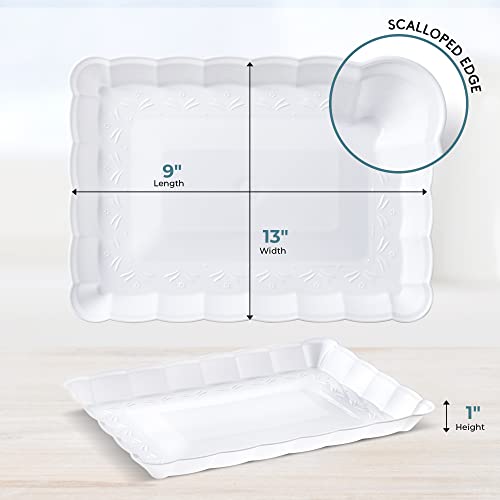 Plastic Serving Trays 9" X 13" Rectangle Serving Platters 4-Pack White Party Tray Durable Serving Platter - Disposable Serving Food Tray - Rectangular Cake, Fruit, Cookie Tray - Posh Setting