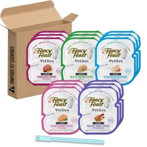 fancy feast petites wet cat food variety 5 flavor pack (30 servings) - bundled with writing cat pen (in gravy)