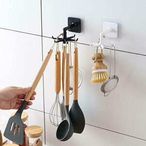 4 Pieces 360° Rotating Folding Hooks Multi-Purpose Hanging Utensil Holder Hook 180 Degrees Vertical Flip Self-Adhesive Hook Utensil Rack with 6 Hooks for Kitchen Bathroom Cabinet Towel Black, White