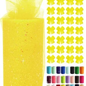 Yellow Glitter Tulle Rolls 6 Inch by 50 Yards Sequin Tulle Fabric Ribbon for DIY Tutu Skirt Sewing Bow Wedding Decorations Craft Supplies