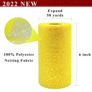 Yellow Glitter Tulle Rolls 6 Inch by 50 Yards Sequin Tulle Fabric Ribbon for DIY Tutu Skirt Sewing Bow Wedding Decorations Craft Supplies