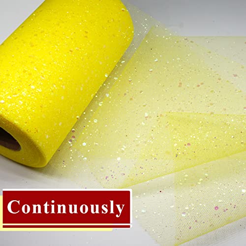 Yellow Glitter Tulle Rolls 6 Inch by 50 Yards Sequin Tulle Fabric Ribbon for DIY Tutu Skirt Sewing Bow Wedding Decorations Craft Supplies