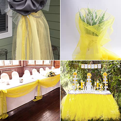 Yellow Glitter Tulle Rolls 6 Inch by 50 Yards Sequin Tulle Fabric Ribbon for DIY Tutu Skirt Sewing Bow Wedding Decorations Craft Supplies