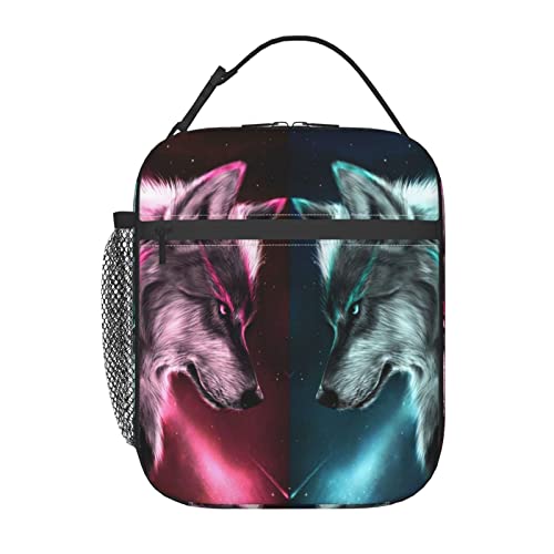 3D Two Wolf Lunch Box Insulated Food Container Meal Bag Lunch Bag For Teen Boys Girls Men Women School Work Travel Picnic