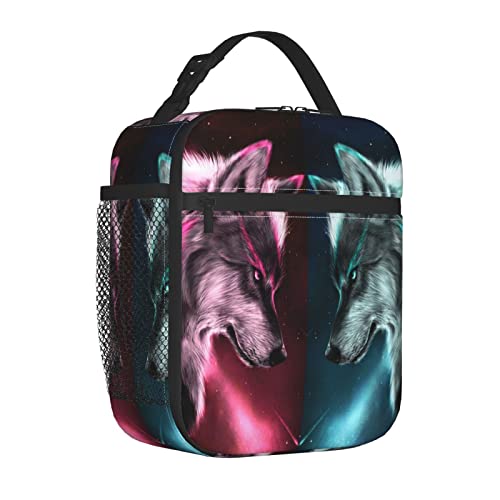 3D Two Wolf Lunch Box Insulated Food Container Meal Bag Lunch Bag For Teen Boys Girls Men Women School Work Travel Picnic