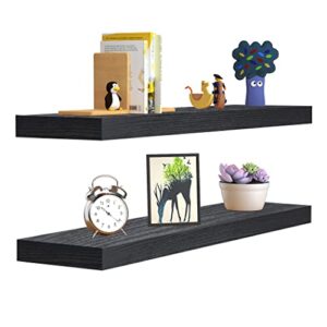 vervida floating shelves set of 2 x 24" for kitchen, living room, bedroom, bathroom, office, storage shelves for home decor, with invisible brackets black wall shelves floating shelf