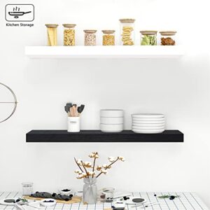 Vervida Floating Shelves Set of 2 x 24" for Kitchen, Living Room, Bedroom, Bathroom, Office, Storage Shelves for Home Decor, with Invisible Brackets Black Wall Shelves Floating Shelf