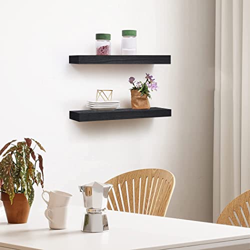 Vervida Floating Shelves Set of 2 x 24" for Kitchen, Living Room, Bedroom, Bathroom, Office, Storage Shelves for Home Decor, with Invisible Brackets Black Wall Shelves Floating Shelf