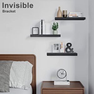 Vervida Floating Shelves Set of 2 x 24" for Kitchen, Living Room, Bedroom, Bathroom, Office, Storage Shelves for Home Decor, with Invisible Brackets Black Wall Shelves Floating Shelf