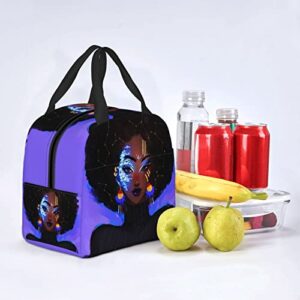 Granbey Reusable Lunch Bag African American Black Girls/Women Insulated Lunch Bags for Work School Lunch Box for Kids LunchBox for Adults