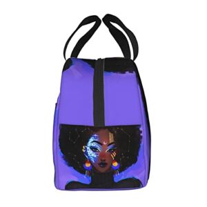 Granbey Reusable Lunch Bag African American Black Girls/Women Insulated Lunch Bags for Work School Lunch Box for Kids LunchBox for Adults