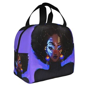 Granbey Reusable Lunch Bag African American Black Girls/Women Insulated Lunch Bags for Work School Lunch Box for Kids LunchBox for Adults