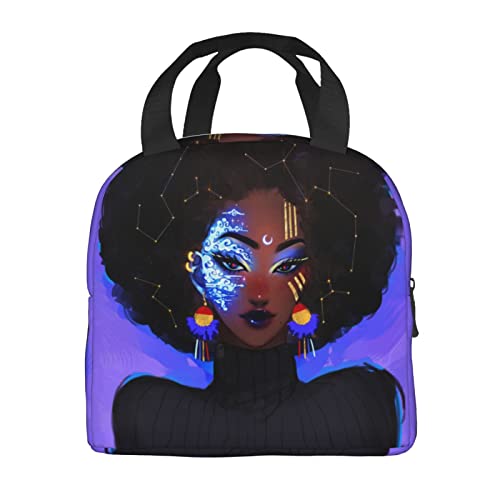 Granbey Reusable Lunch Bag African American Black Girls/Women Insulated Lunch Bags for Work School Lunch Box for Kids LunchBox for Adults