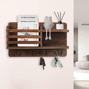 Laerjin Key Holder for Wall Wall-Mounted Key and Mail Holder with 4 Double Key Hooks and A Floating Shelf Rustic Home Decor for Entryway or Mudroom - Burlywood