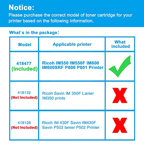 LCL Compatible Toner Cartridge Replacement for Ricoh 418477 IM550 IM550F IM600 IM600SRF P800 P801 High Yield IM550 IM550F IM600 IM600SRF P800 P801 Printer (1-Pack Black)