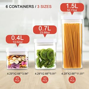 Gurislife Airtight Food Storage Containers Set of 6(Contains 3 sizes),Kitchen Pantry Organization BPA Free Plastic Cereal Containers Storage with Easy Lock Lids,0.4Lx3pc/0.7Lx2pc/1.5Lx1pc