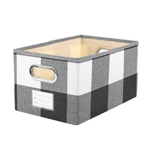 lamorée storage bin cotton linen fabric basket box washable foldable decorative rectangular container with handles label window thick pp plastic board for nursery home office - black plaid, large size