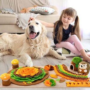 Meilzer Pet Snuffle Mat for Dogs Hedgehog Puzzle Toy Large Sniffing Mat with Squeaky Mushrooms Portable Indoor/Outdoor Digging Mat for Foraging Skills & Stress Relief