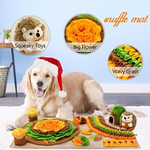 Meilzer Pet Snuffle Mat for Dogs Hedgehog Puzzle Toy Large Sniffing Mat with Squeaky Mushrooms Portable Indoor/Outdoor Digging Mat for Foraging Skills & Stress Relief