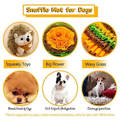 Meilzer Pet Snuffle Mat for Dogs Hedgehog Puzzle Toy Large Sniffing Mat with Squeaky Mushrooms Portable Indoor/Outdoor Digging Mat for Foraging Skills & Stress Relief