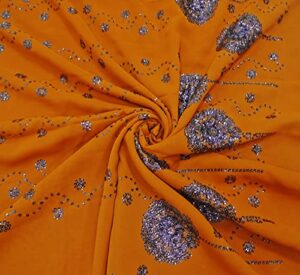 peegli indian vintage orange georgette diy fabric traditional dress material sequins textile