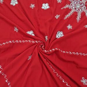 Peegli Indian Sarong Wrap Red Vintage Textile Georgette DIY Fabric Traditional Embroidered Cloth