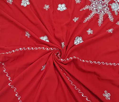 Peegli Indian Sarong Wrap Red Vintage Textile Georgette DIY Fabric Traditional Embroidered Cloth