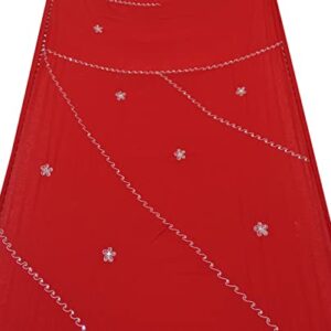 Peegli Indian Sarong Wrap Red Vintage Textile Georgette DIY Fabric Traditional Embroidered Cloth