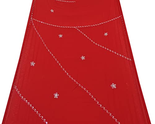 Peegli Indian Sarong Wrap Red Vintage Textile Georgette DIY Fabric Traditional Embroidered Cloth