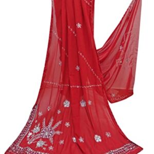 Peegli Indian Sarong Wrap Red Vintage Textile Georgette DIY Fabric Traditional Embroidered Cloth