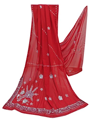 Peegli Indian Sarong Wrap Red Vintage Textile Georgette DIY Fabric Traditional Embroidered Cloth