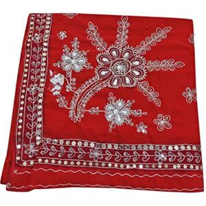 Peegli Indian Sarong Wrap Red Vintage Textile Georgette DIY Fabric Traditional Embroidered Cloth