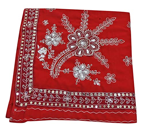 Peegli Indian Sarong Wrap Red Vintage Textile Georgette DIY Fabric Traditional Embroidered Cloth